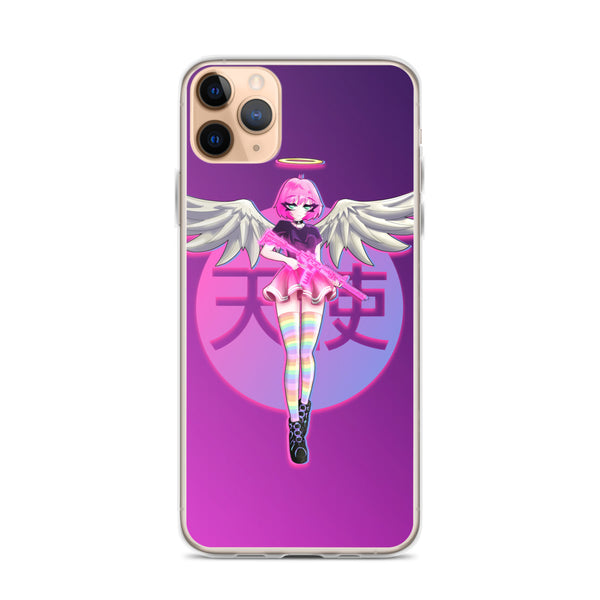 Anime Angel with Pink Neon Gun iPhone Case | Vaporwave Cyberpunk Case – UwU